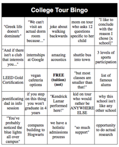 College tour bingo – Marjorie Ingall